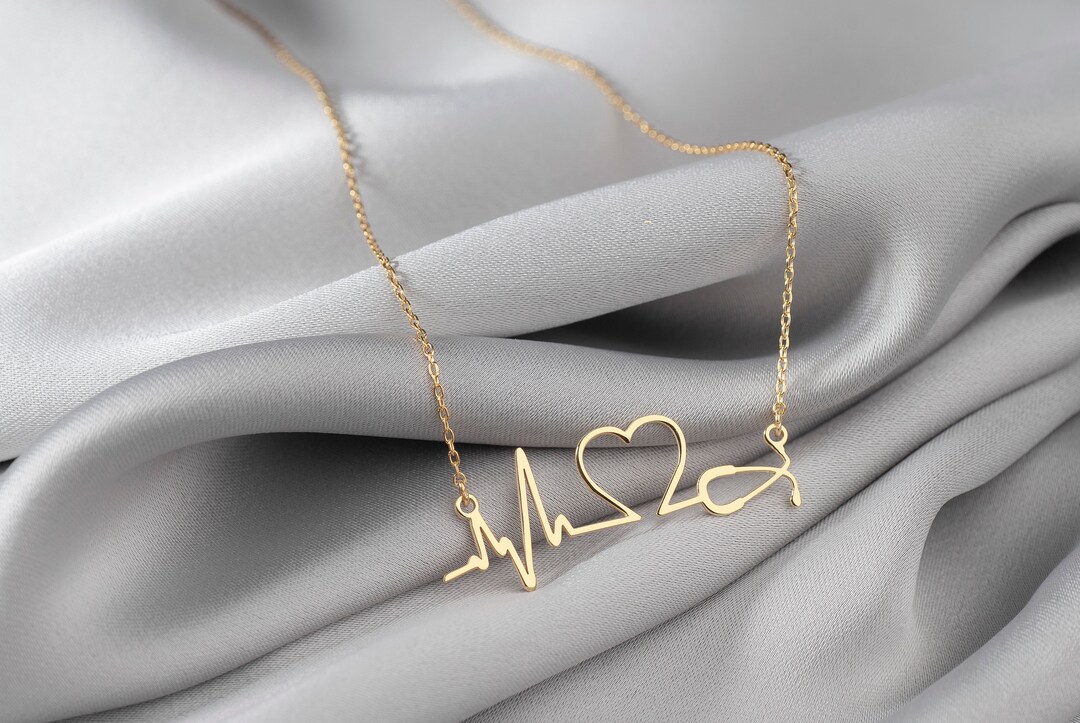 Tiny Rhythm Necklace, Stethoscope Pendant, Ekg Necklace, Nurse Jewelry ...