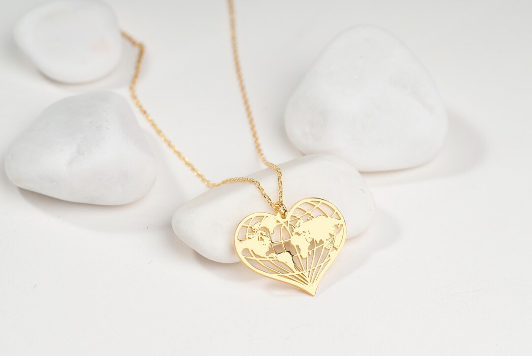 Dainty Earth World Map Necklace 925 Sterling Silver, Planet Jewelry ...