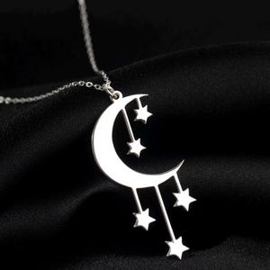 925 Sterling Silver Moon Stars Necklace, Celestial Jewelry, Crescent ...