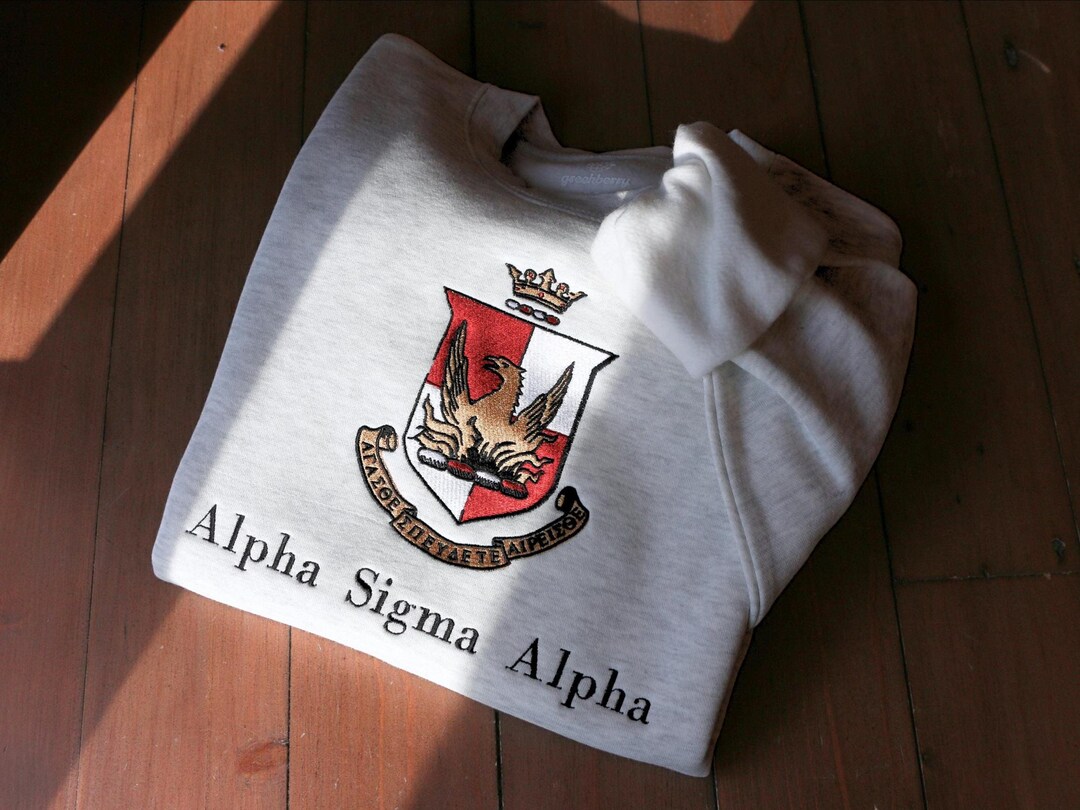 Alpha Sigma Alpha Crest Embroidered Sweatshirt | Custom Pullover | Greek Name Crewneck | Big ...