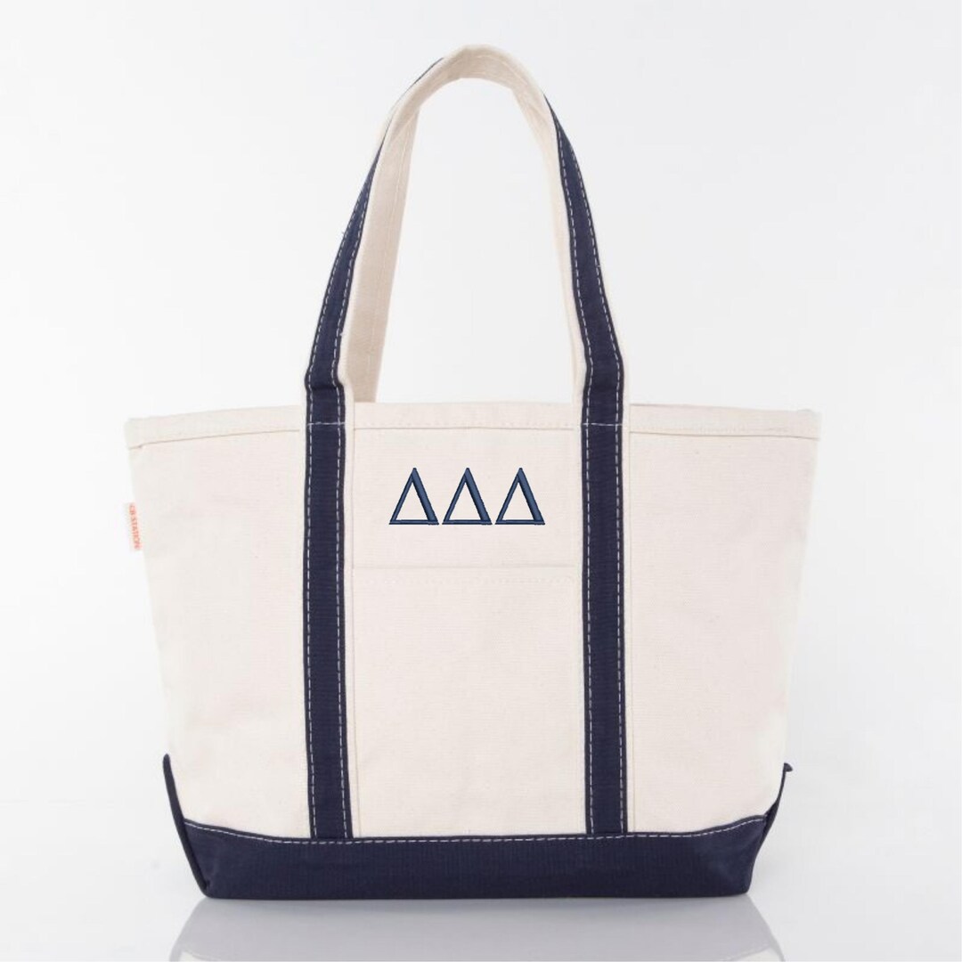 Delta Delta Delta Embroidered Letters Canvas Tote Bag | Personalized ...