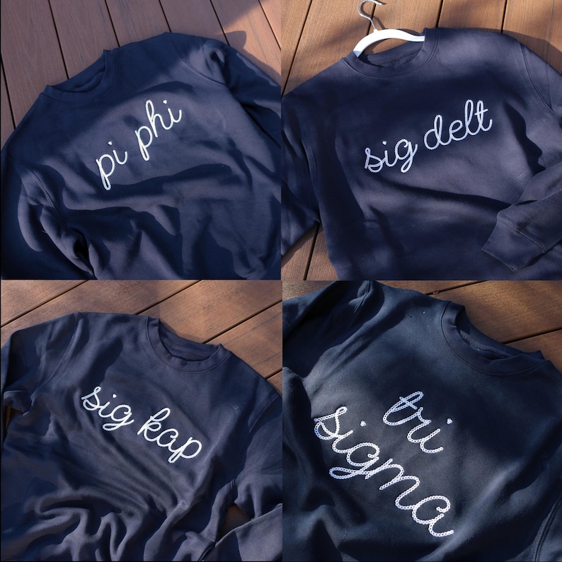 Alpha Phi Embroidered Chain Script Sorority Sweatshirt | Sorority Pullover Crewneck | Greek Name ...