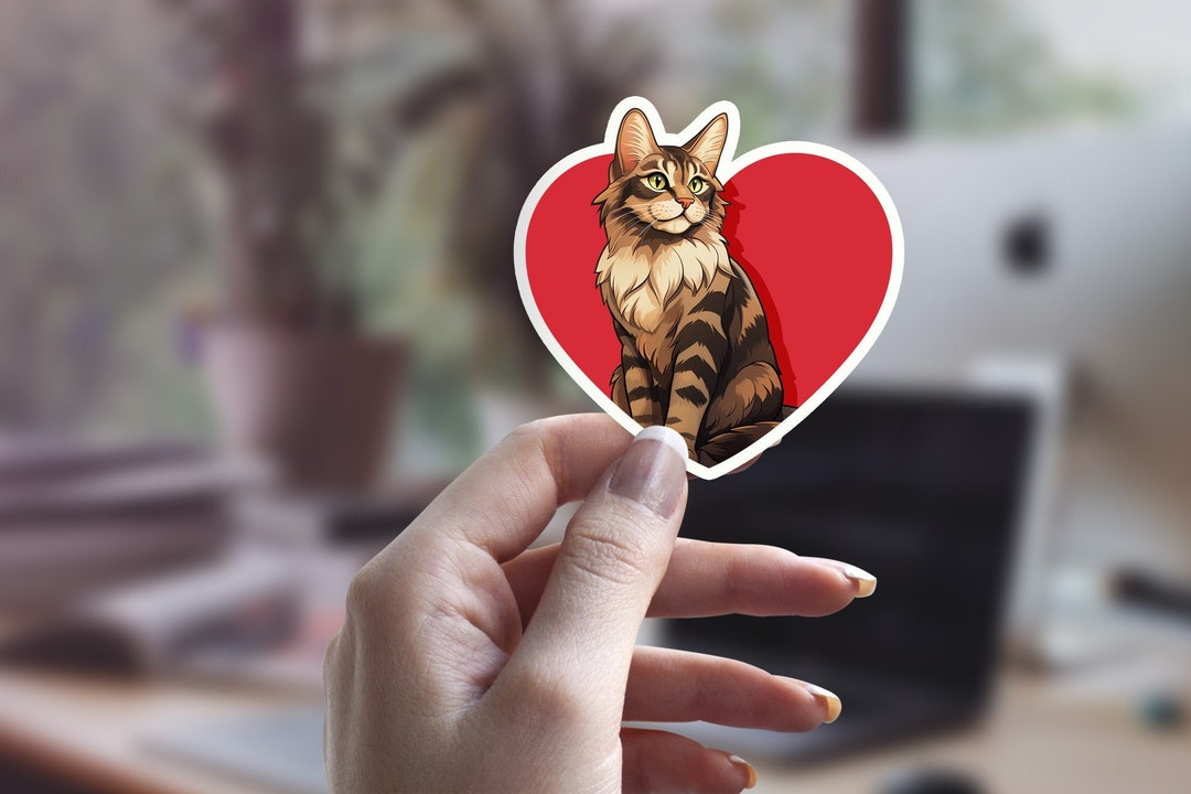 Maine Coon Cat Sticker, Fluffy Cat Sticker, Cute Cat Sticker, Cat ...