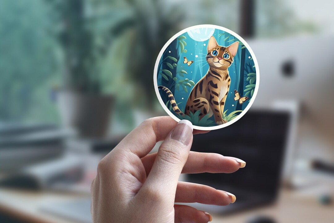 Cute Bengal Cat Sticker, Illustrated Cat Sticker, Forest Sticker, Cat ...