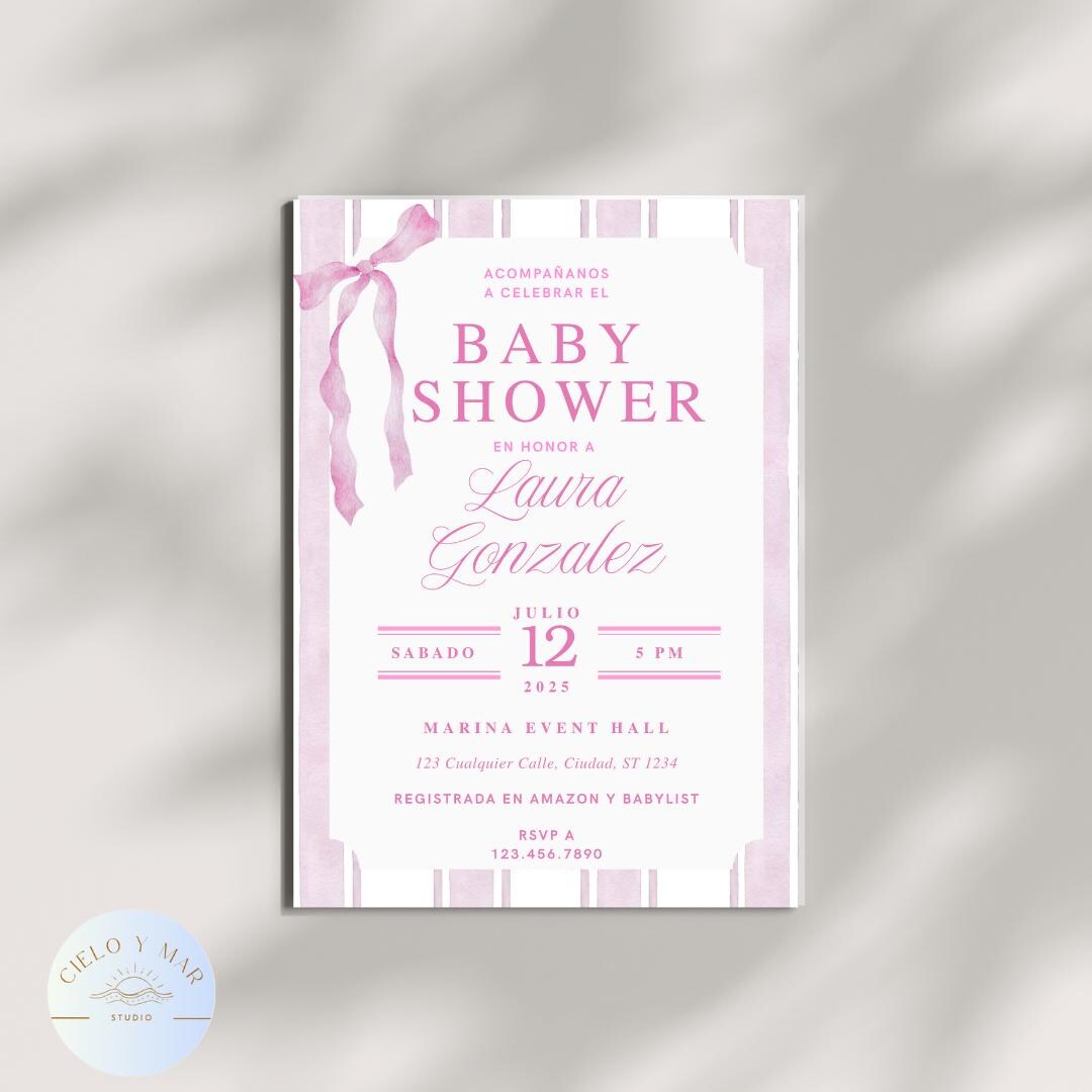Pink Baby Shower Spanish Invitation Template, Invitación De Baby Shower ...