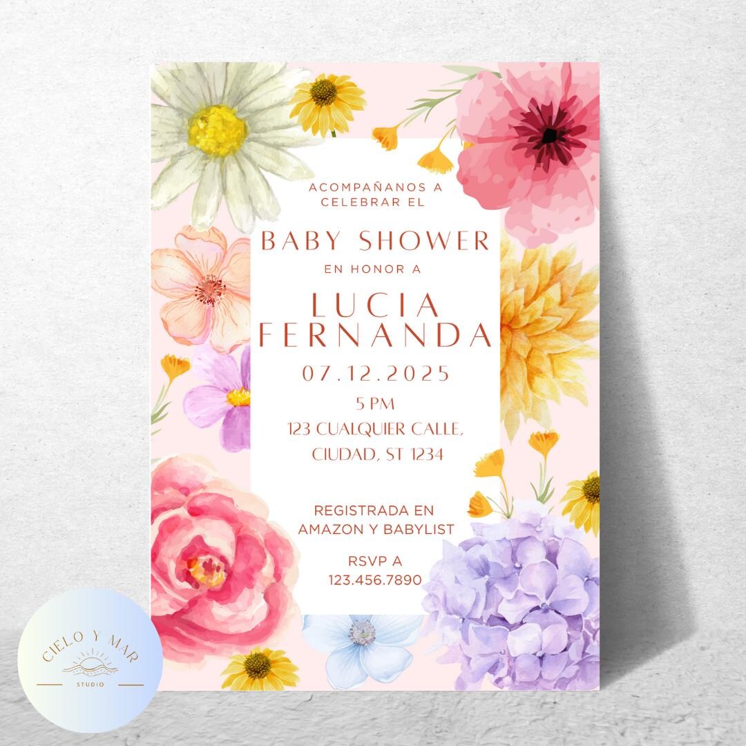 Baby in Bloom Spanish Invitation, Invitacion De Baby Shower En Español ...