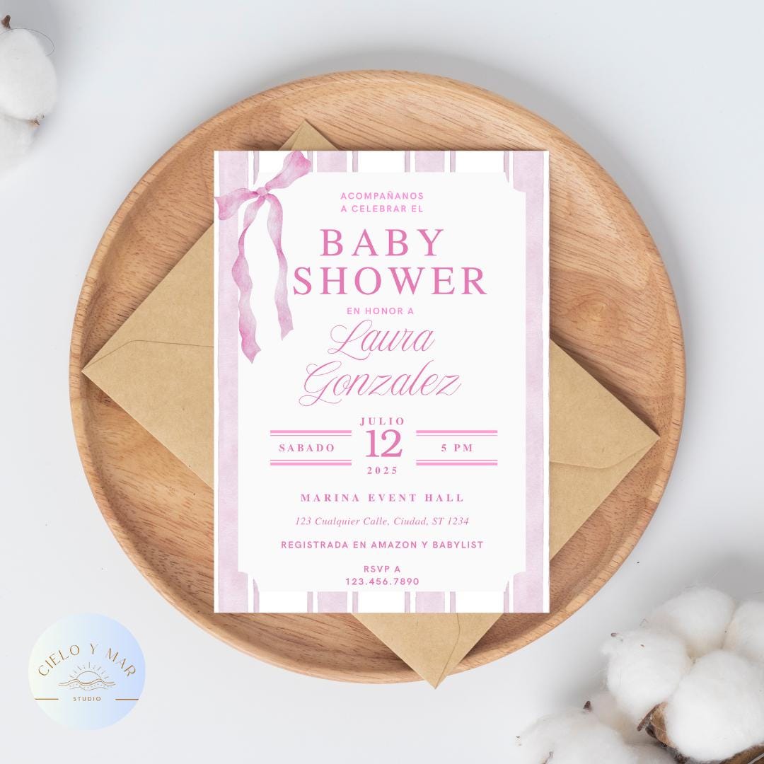 Pink Baby Shower Spanish Invitation Template, Invitación De Baby Shower ...