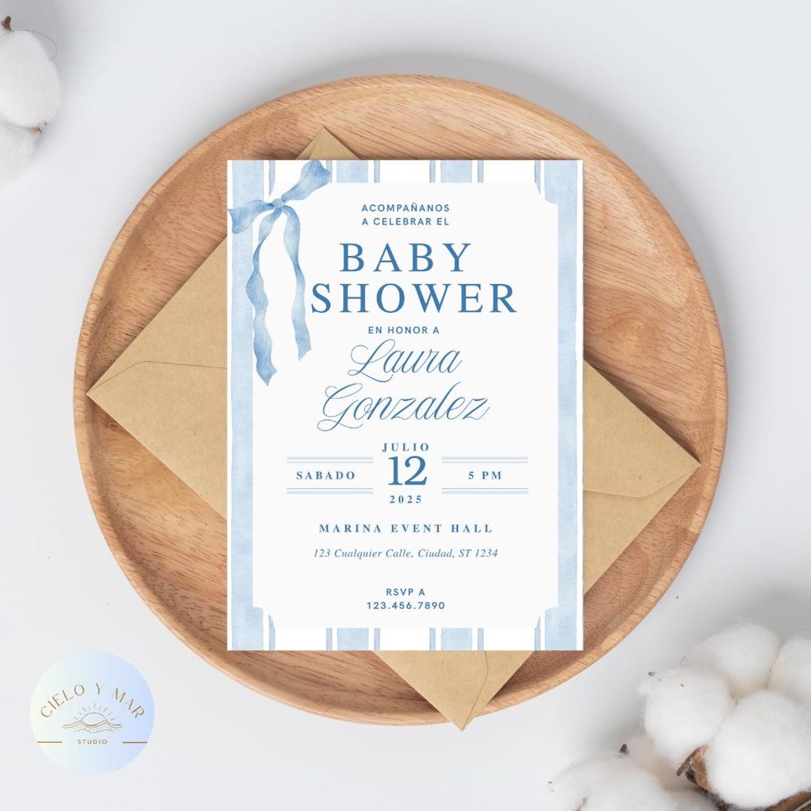 Blue Baby Shower Spanish Invitation Template, Invitación De Baby Shower ...