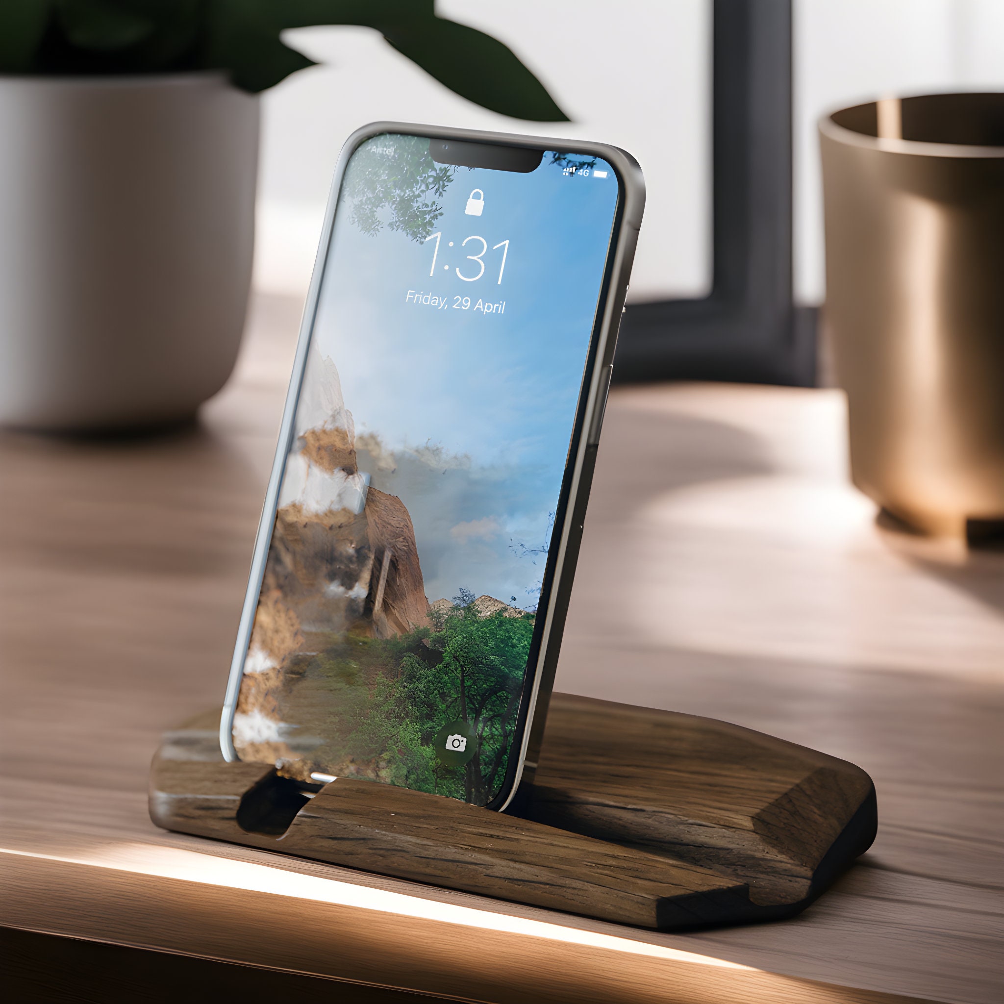 Wooden Phone Stand for Desk, Handmade Phone Holder for iPhone and Ipad ...