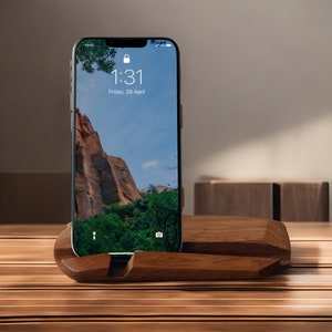 Wooden Phone Stand for Desk, Handmade Phone Holder for iPhone and Ipad ...