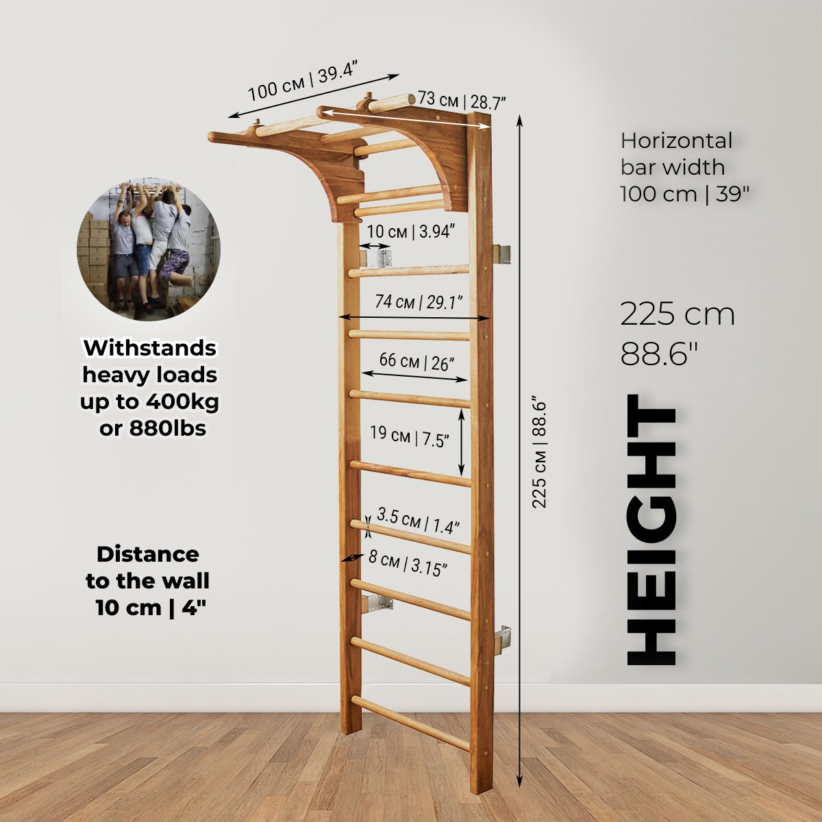Swedish Ladder, Wall Stall Bars for Kids and Adults, Solid Beech Wood ...