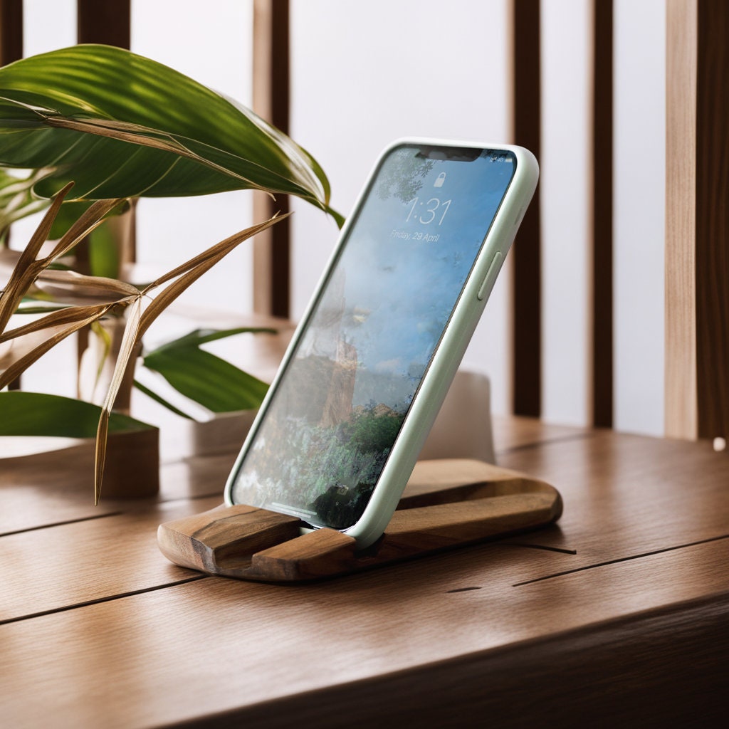 Wooden Phone Stand for Desk, Handmade Phone Holder for iPhone and Ipad ...