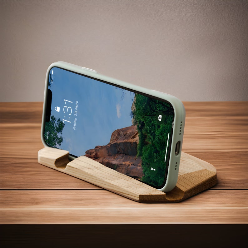 Wooden Phone Stand for Desk, Handmade Phone Holder for iPhone and Ipad ...