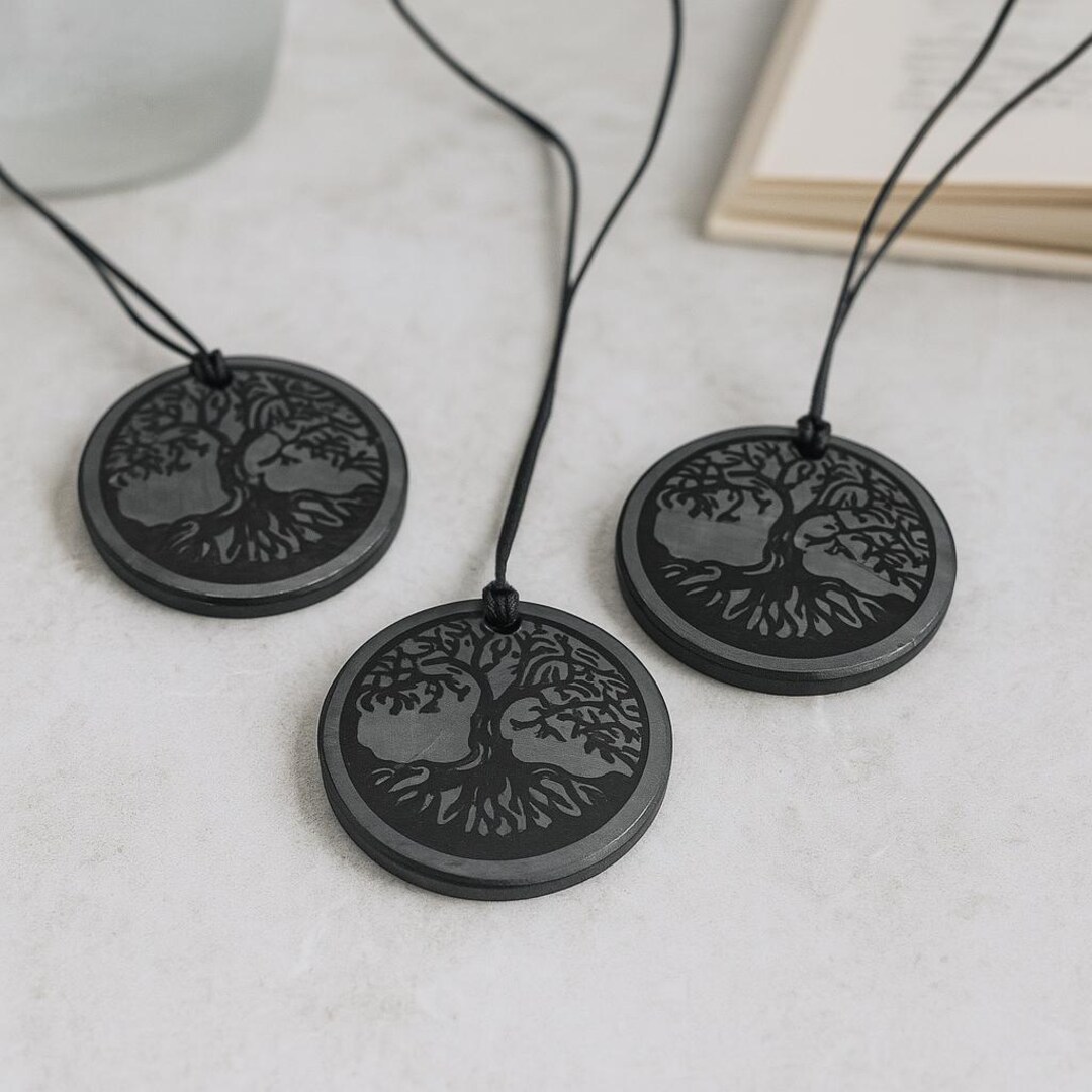 Set of 3 Shungite Pendants With Tree of Life – 1.8 in EMF Protection ...