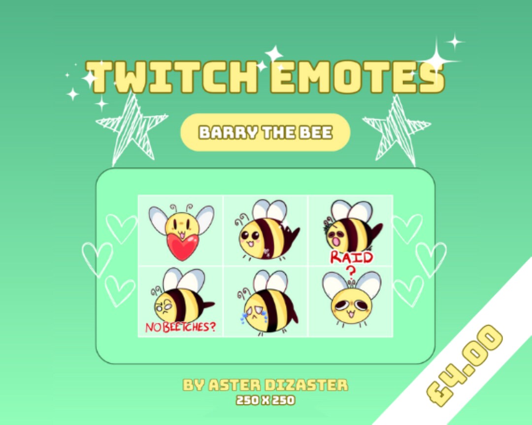 Barry the Bee - SET OF 6 EMOTES Heart, Hype, Raid, No Beetches ...