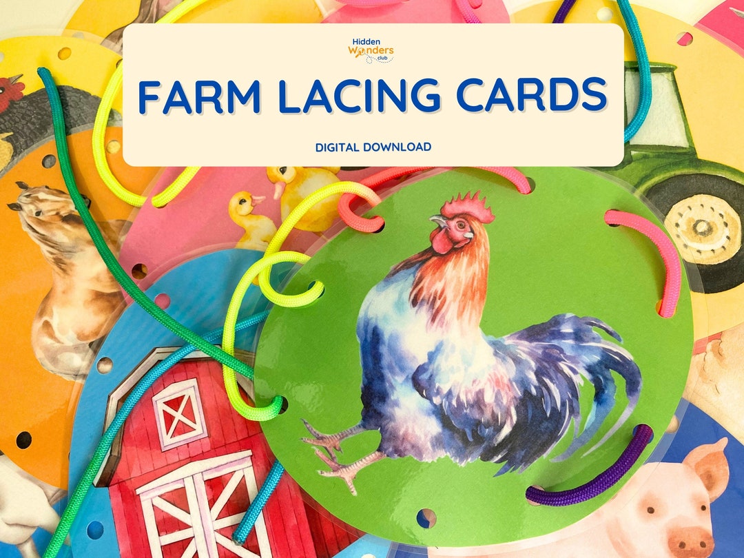 Lacing Cards Printable, Farm Sewing Cards, Fine Motor Skill Toy for ...