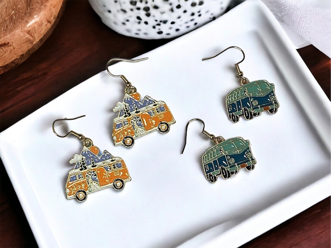 Camper Bus Drop Earrings: Retro Hippie Motorhome Jewelry - Etsy