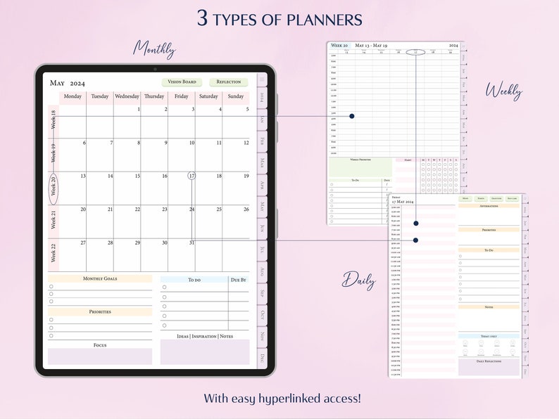 2024 Digital Planner Yearly Planner 2024 iPad Planner Monthly Planner ...