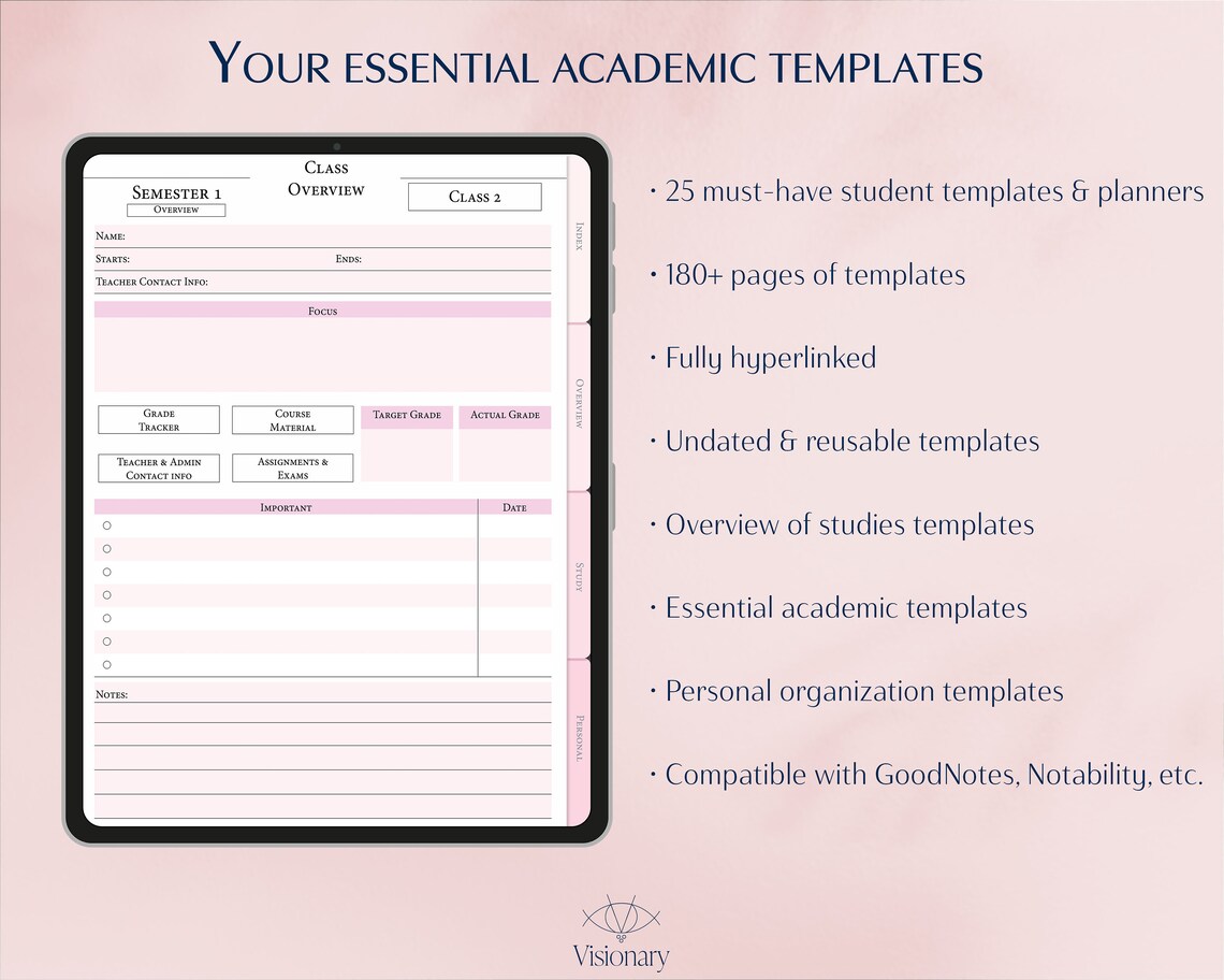 Digital Student Planner Templates Academic Planner iPad Goodnotes ...
