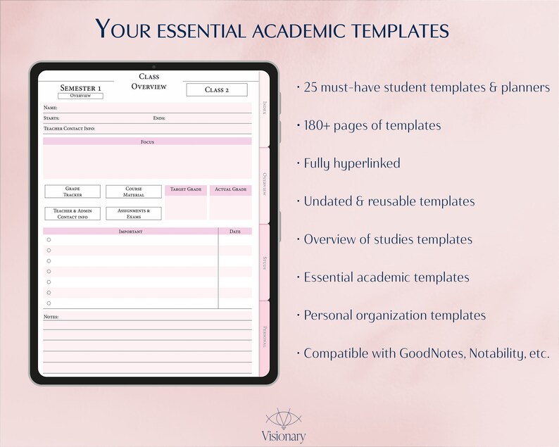 Digital Student Planner Templates | Academic Planner | iPad Goodnotes ...