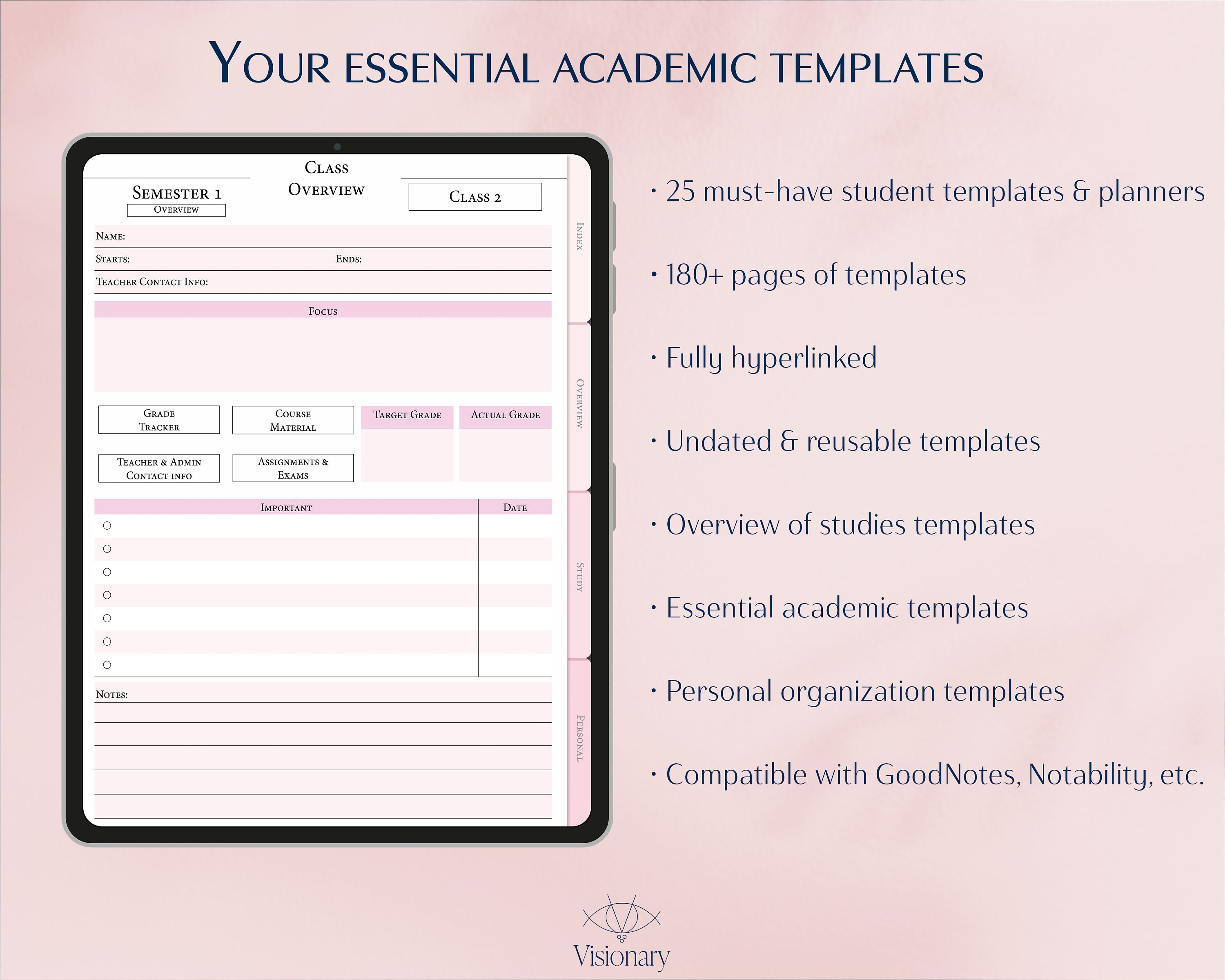 Digital Student Planner Templates | Academic Planner | iPad Goodnotes ...