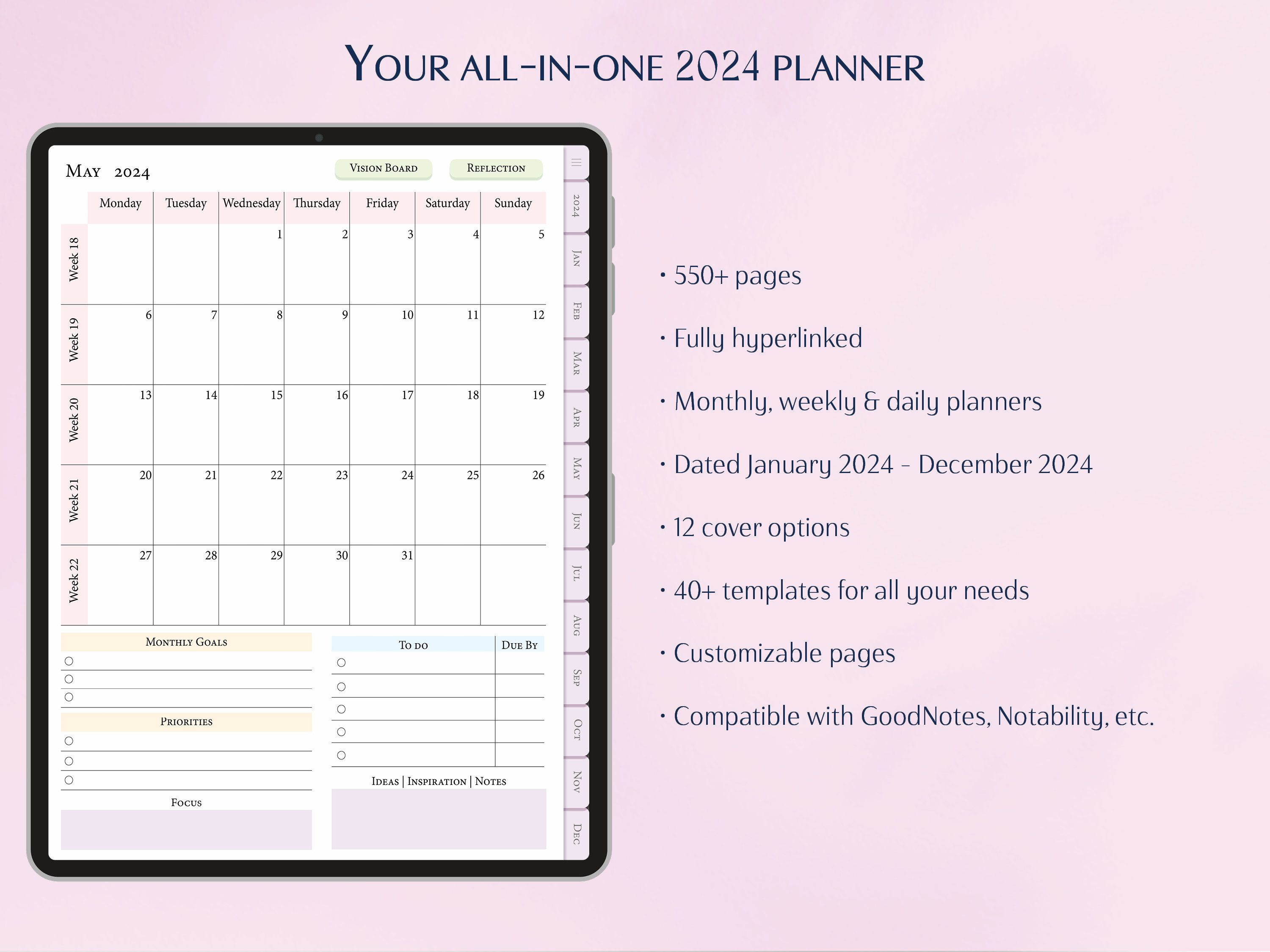 2024 Digital Planner | Yearly Planner 2024 | iPad Planner | Monthly ...