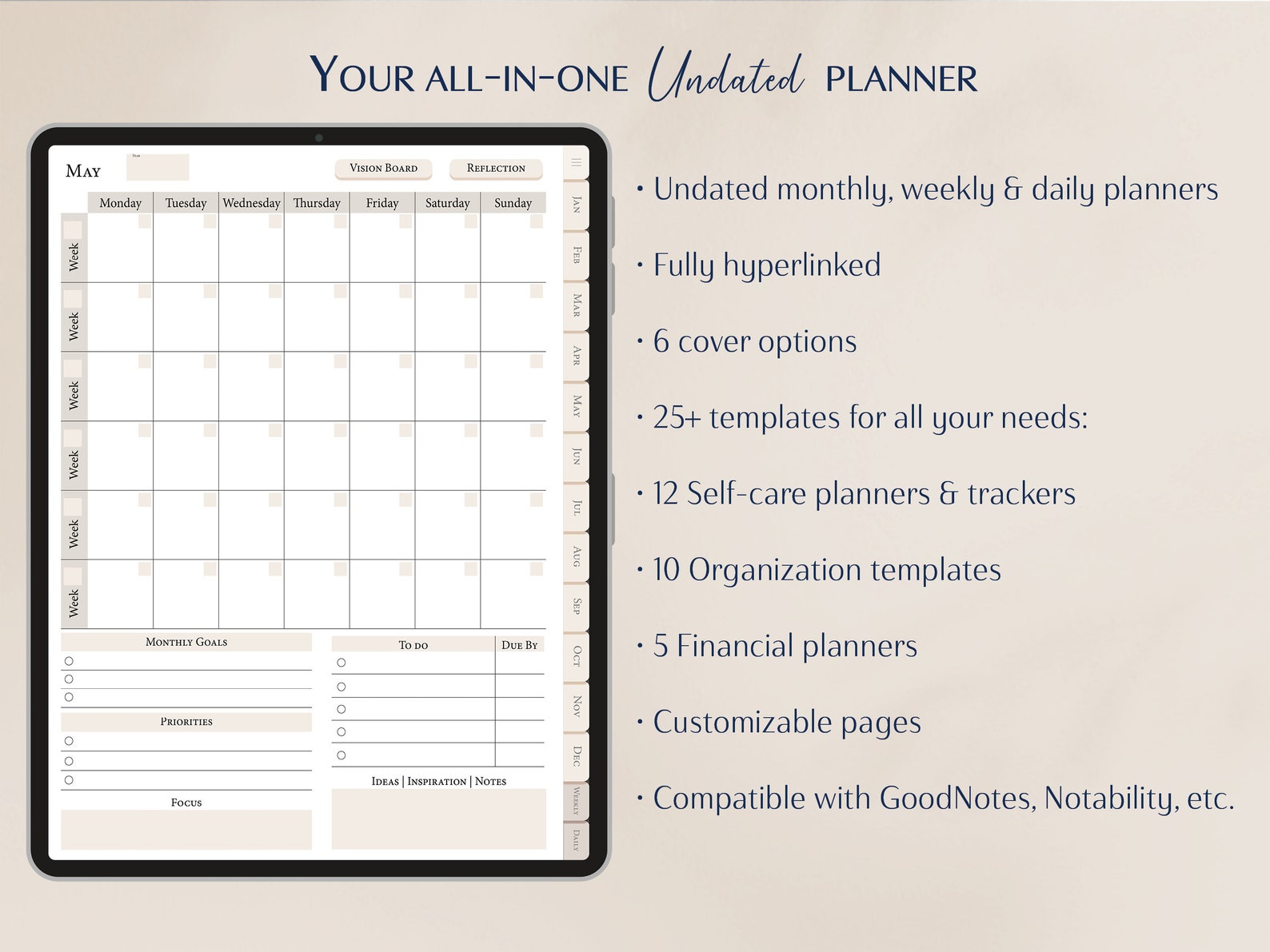 Digital Planner | Minimalist Undated Digital Planner | iPad Planner ...