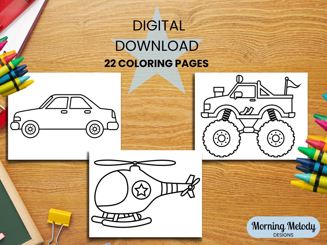 Cars, Trucks, Train Coloring Pages, Printable Preschool Activity ...