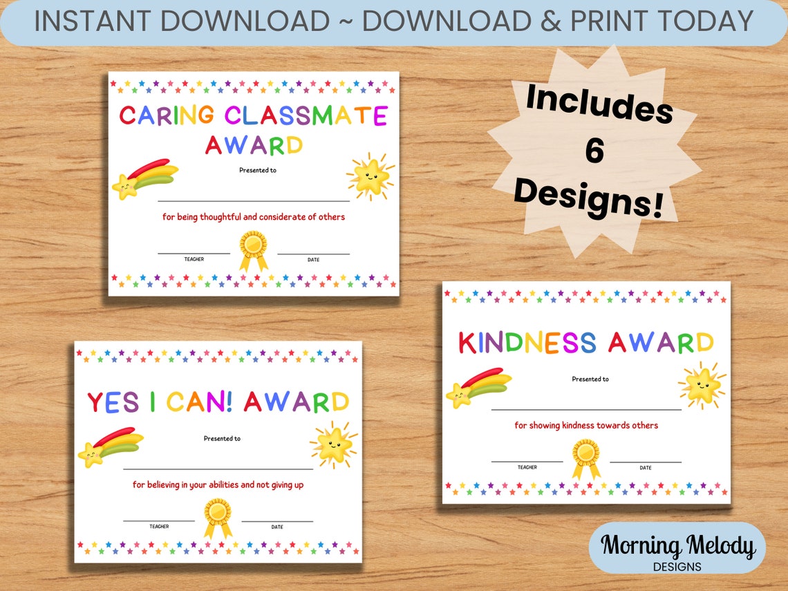 First Day of School Student Award Certificates, School Awards for End ...