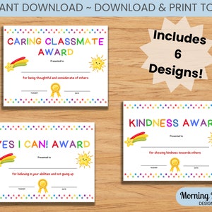 First Day of School Student Award Certificates, School Awards for End ...