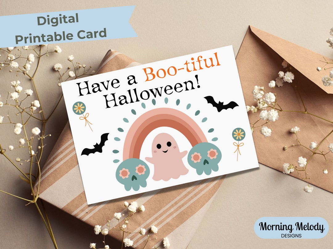 Cute Ghost Halloween Card Printable Halloween Ghost Print - Etsy