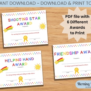 First Day of School Student Award Certificates, School Awards for End ...