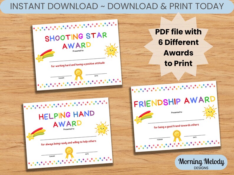 First Day of School Student Award Certificates, School Awards for End ...