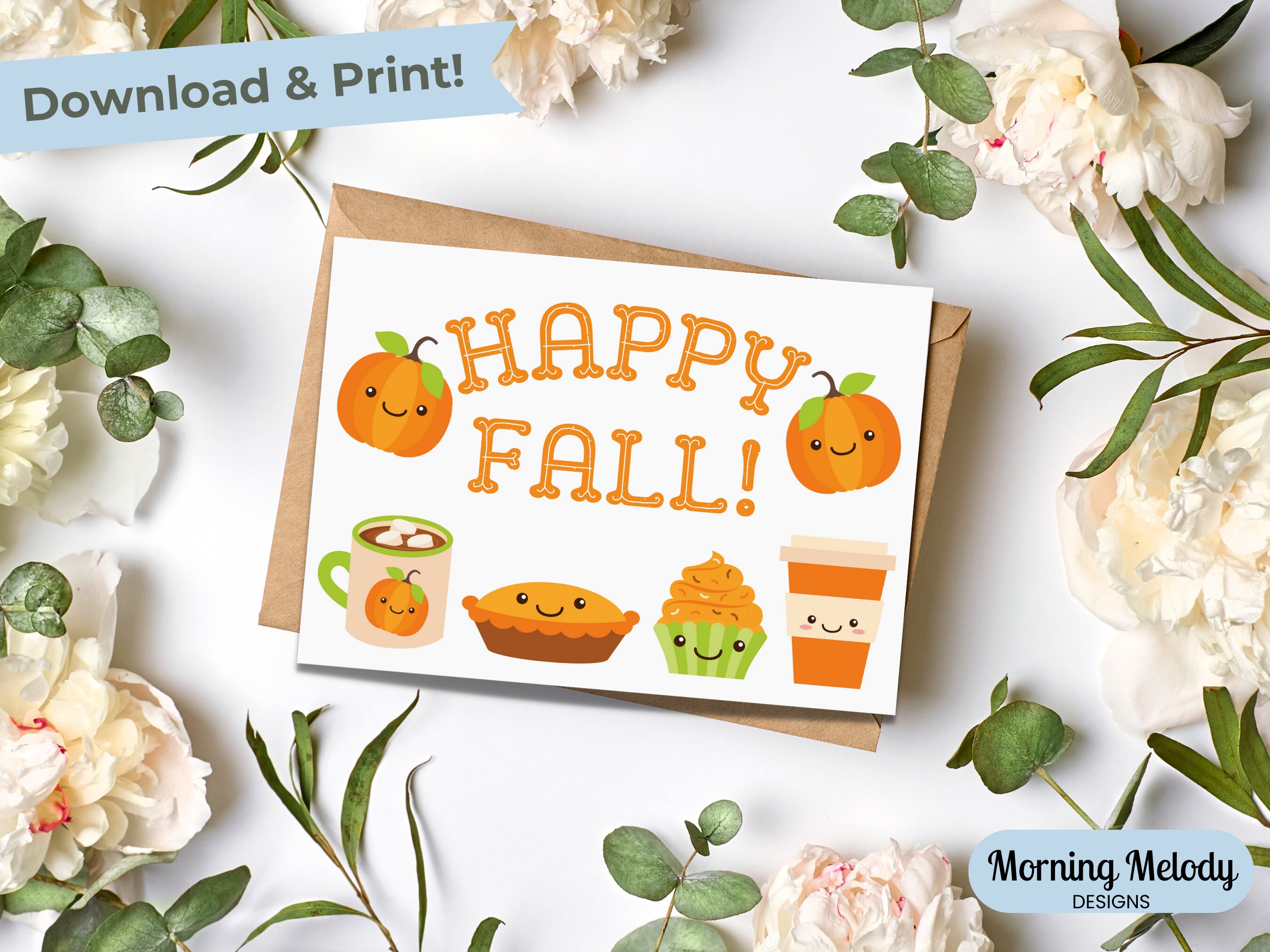 Fall Cards Printable, Pumpkin Spice Latte Coffee Print, Happy Fall Card ...