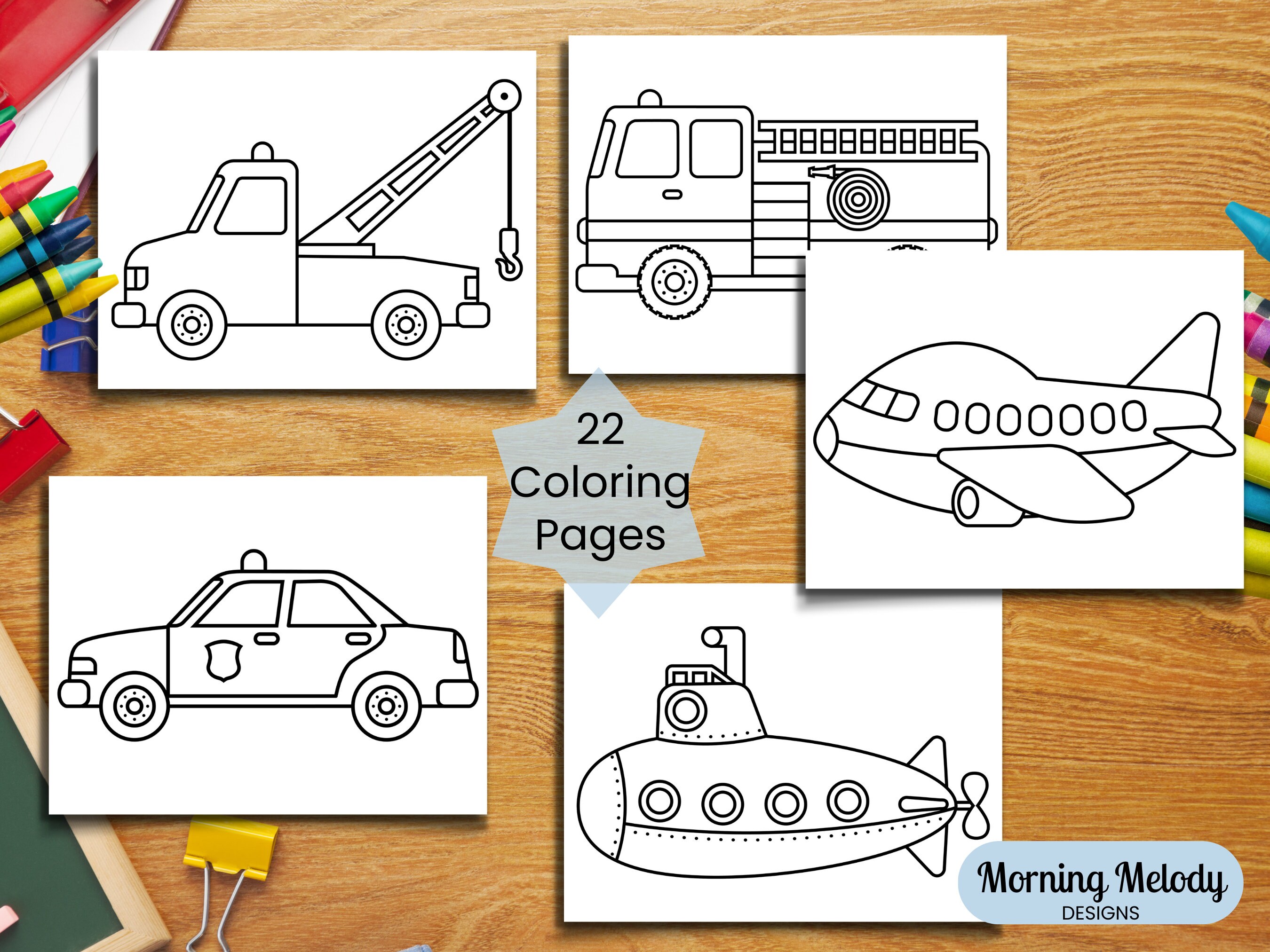 Cars, Trucks, Train Coloring Pages, Printable Preschool Activity ...