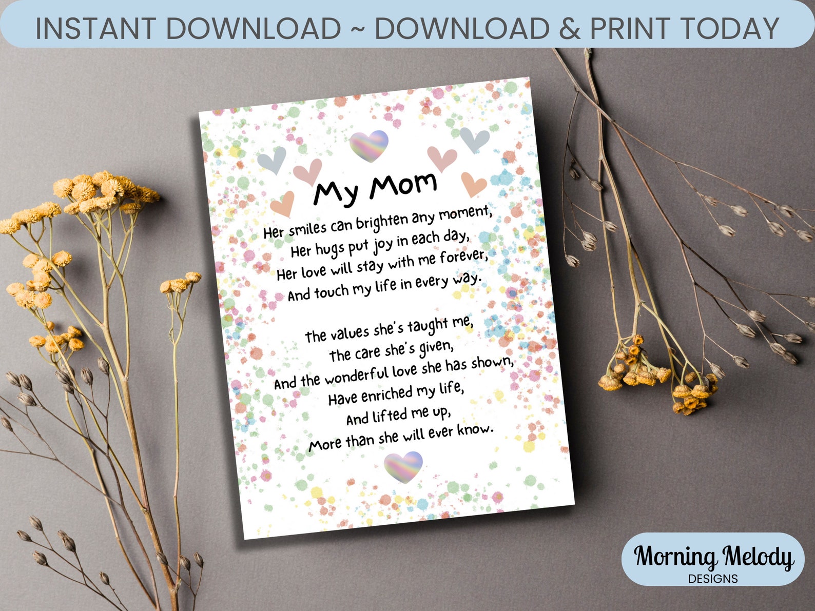 Mom Poem Printable From Child to Mother, My Mom Poem Card Printable ...
