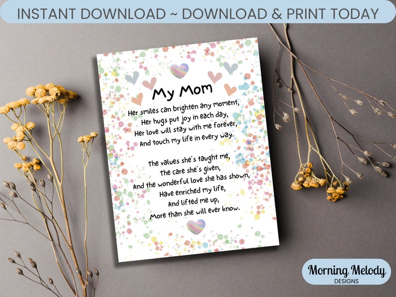 Mom Poem Printable From Child to Mother, My Mom Poem Card Printable ...