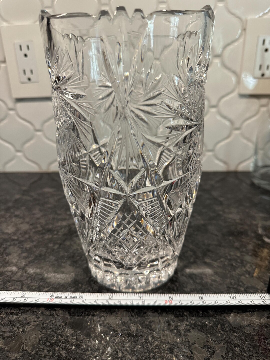 Vintage Heavy Lead Cut Crystal Vase 8.5”T and 5”W - Sawtooth Pinwheel ...
