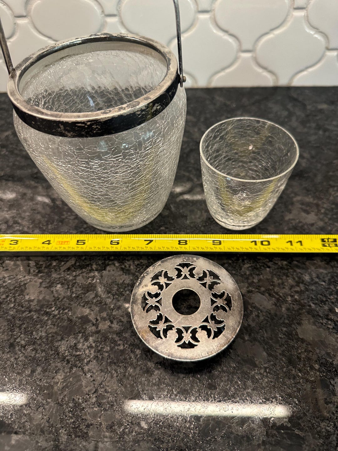Vintage Crackle Glass Ice Bucket – MCM Silver Trim, Removable Sieve - Etsy