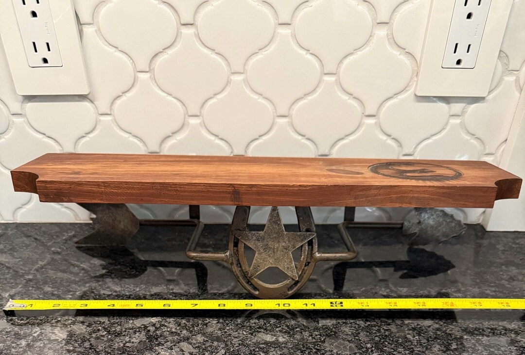 Branded Wood Rustic Lodge Cabin Western Wall Shelf - Horse Shoe Arrow ...