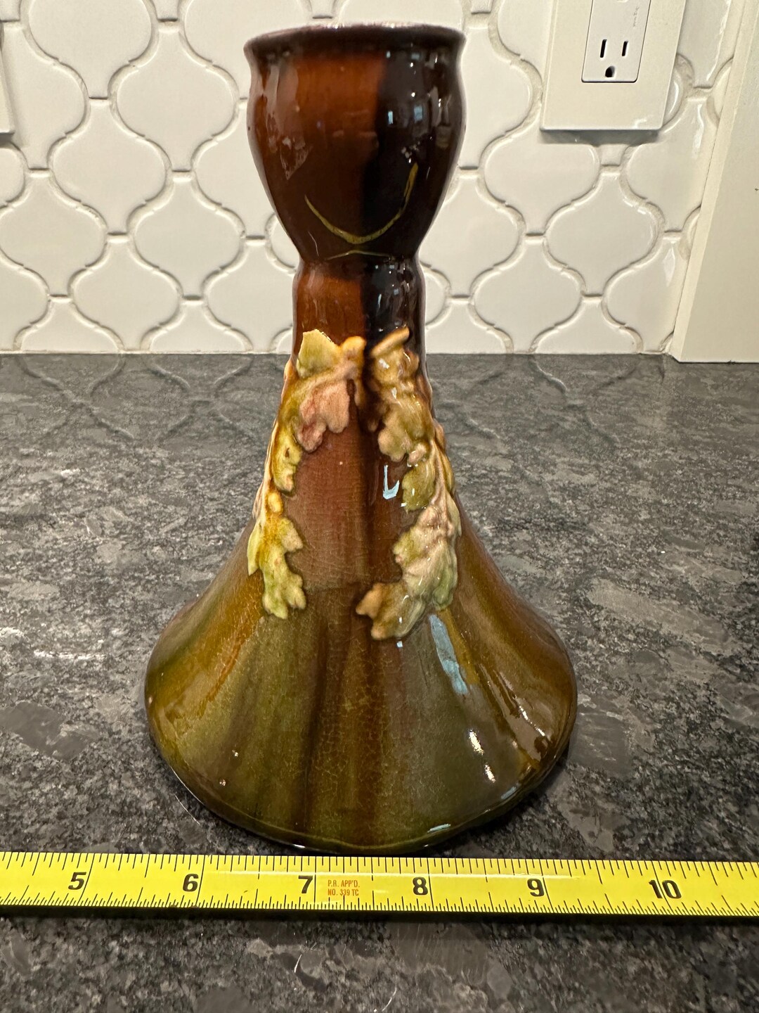 Vintage Peters and Reed Handled Pottery Glazed Wreath Design Tall Bud ...