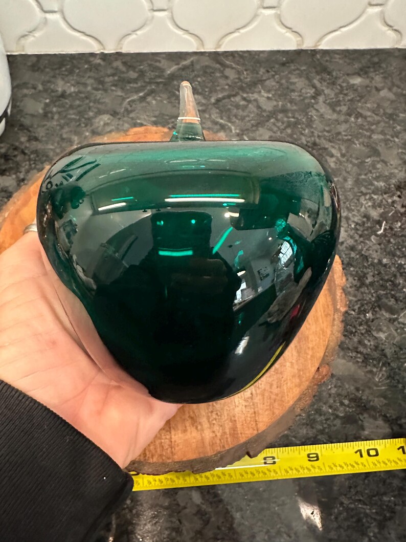 Vintage Blenko Emerald Green Blown Glass Apple With Clear Stem Pontil ...