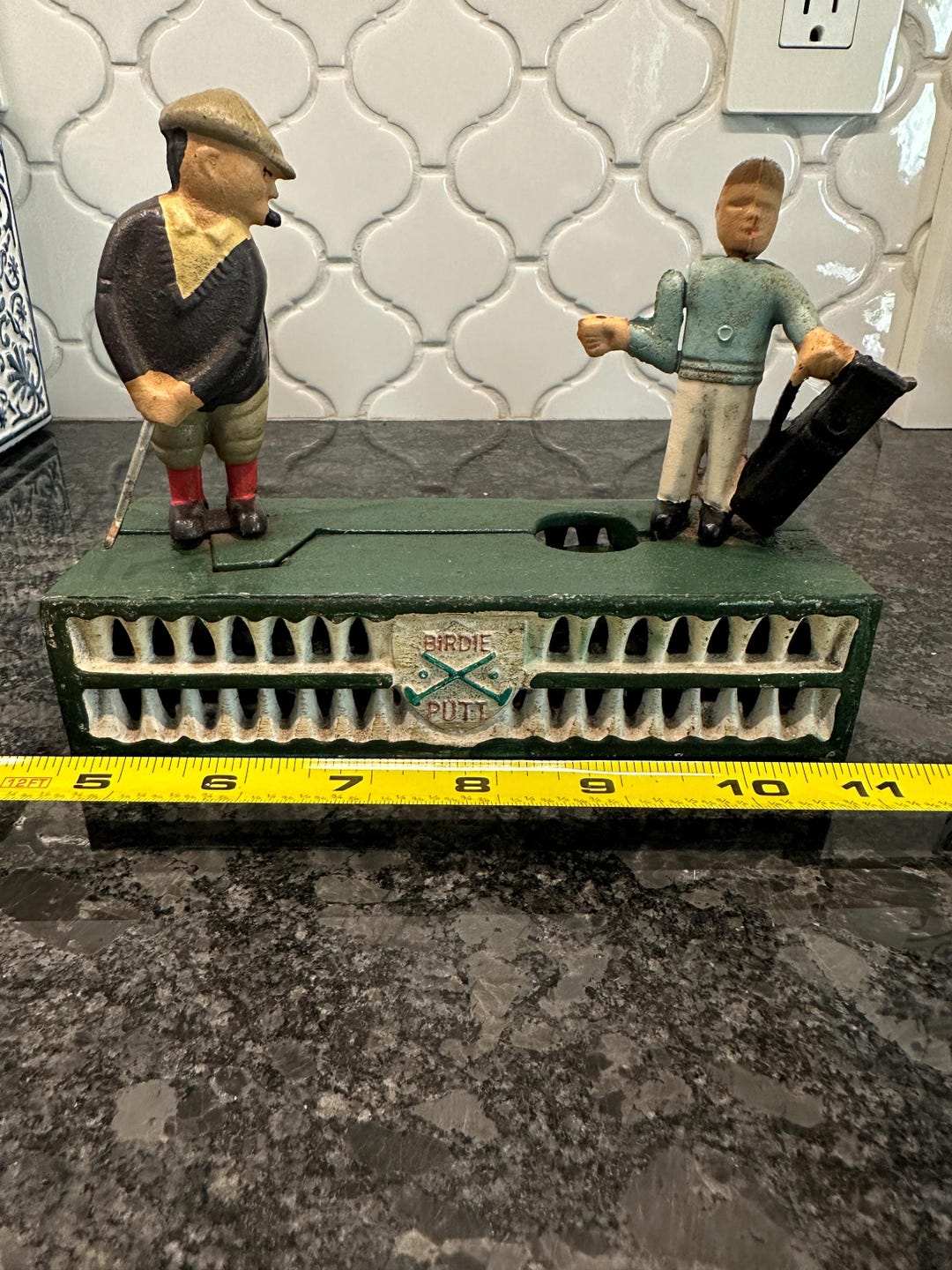 Vintage Cast Iron birdie Putt Golf Piggy Bank Mechanical Operation Push ...