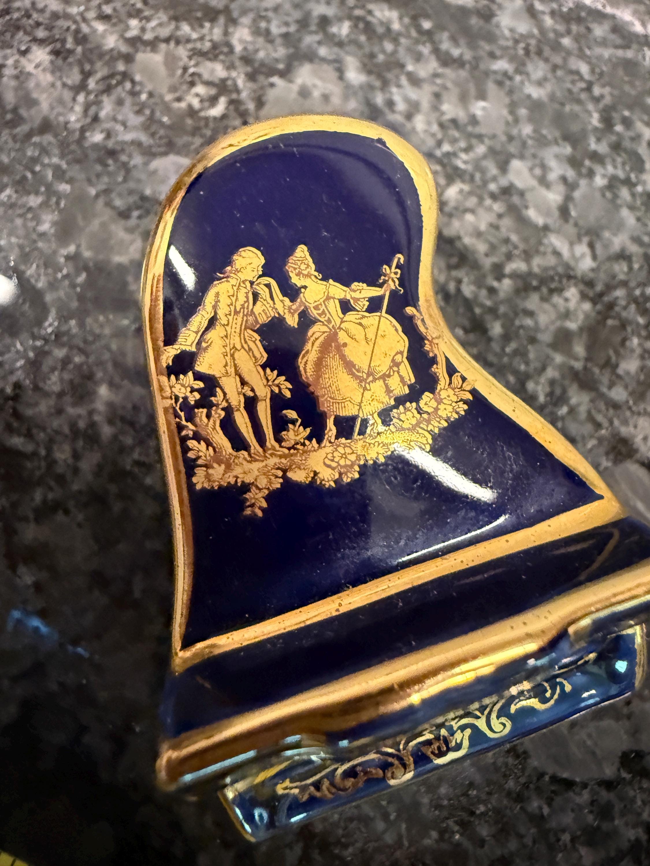 Vintage Limoges Miniature Grand Piano 2pc Cobalt Blue & Gold French ...