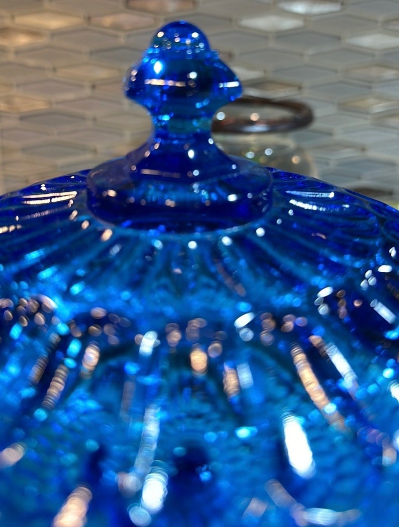 Fenton Colonial Blue Glass Thumbprint argus Compote With Lid Flint ...