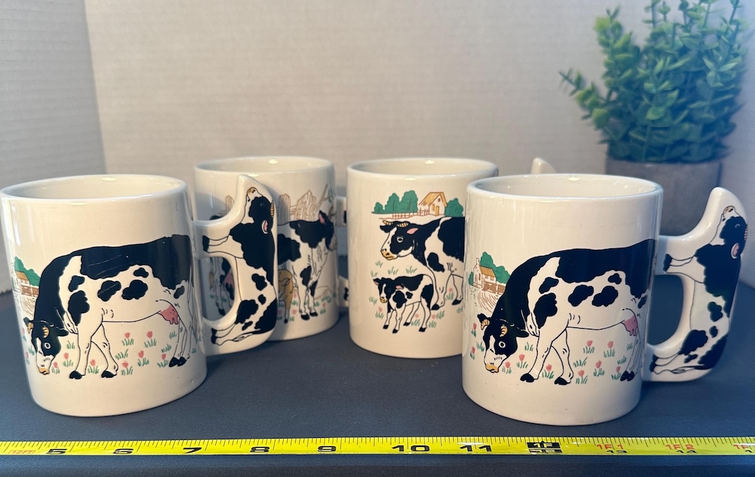 Set of 4 Cow Holstein Cow Mugs - Cow Handle - Etsy