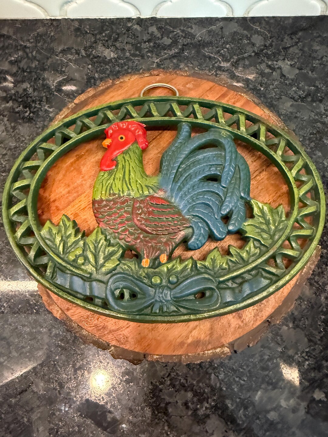 Vintage Cast Iron Hand-painted Rooster Trivet or Wall Hanging W/rubber ...