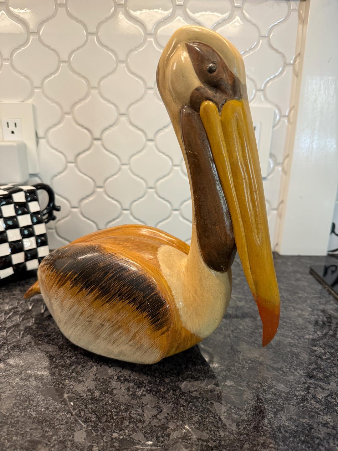 Vintage Hand Painted and Carved Wooden Pelican Statue - Mid Century ...