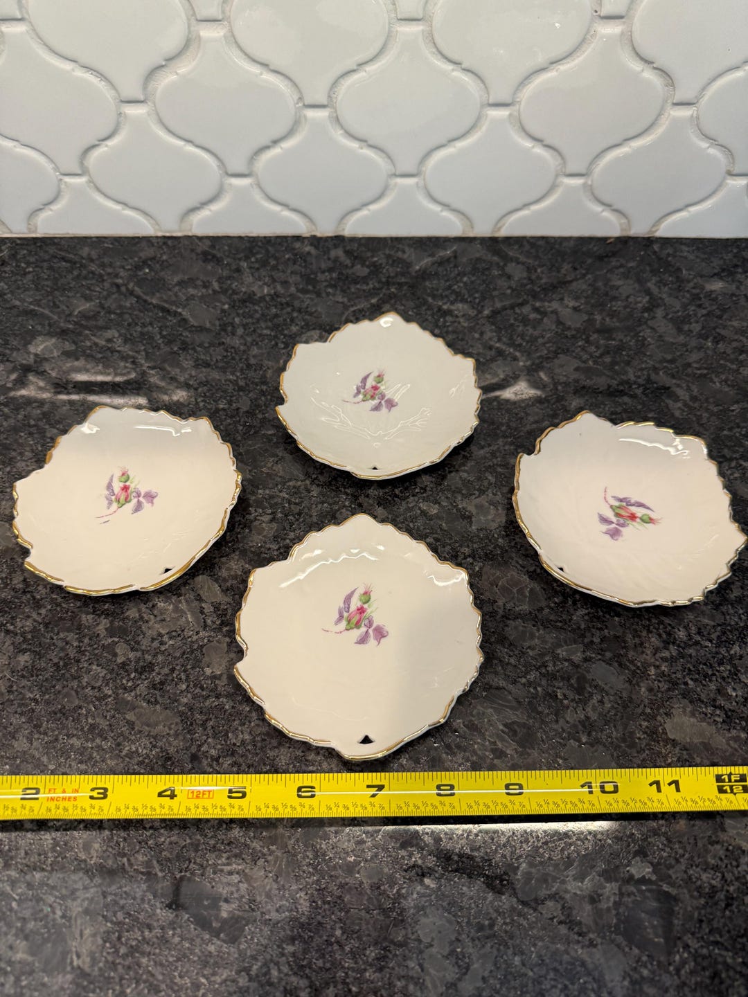 Vintage Pink Rose Butter Pats JAPAN Set of 4, Leaf Shaped Butter Pats ...