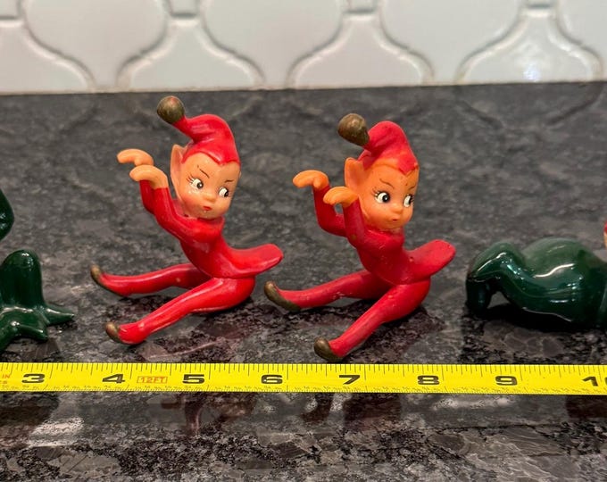 Vintage Set of 4 1950s Pixie Elves - 2 Plastic Hanging and 2 Porcelain ...